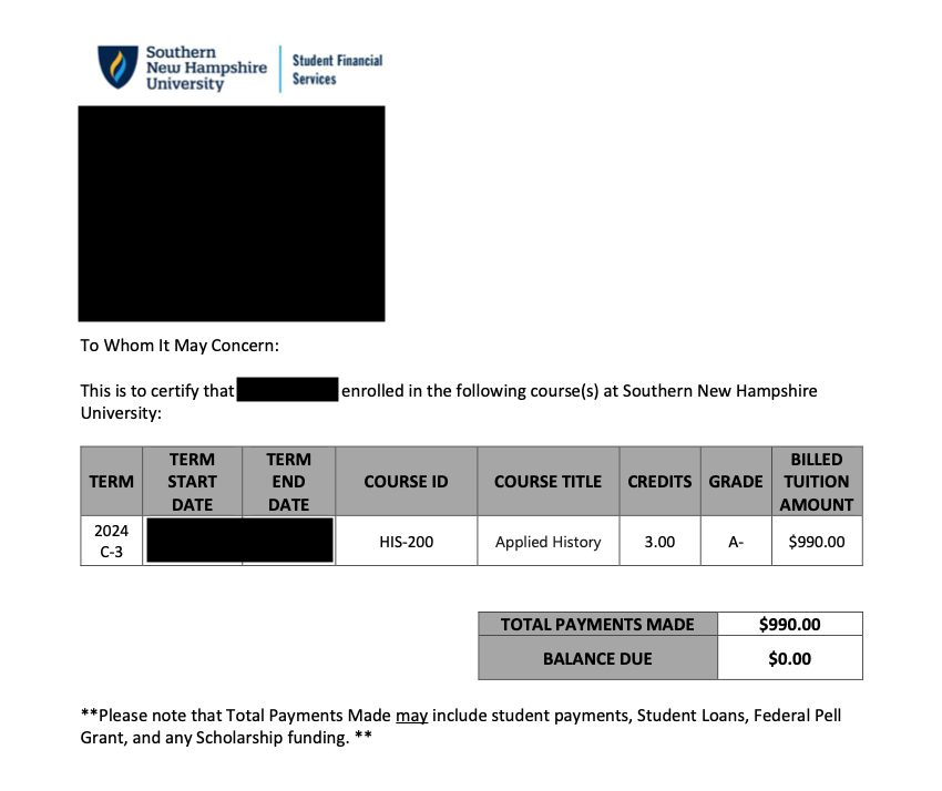 Examples of required documentation for reimbursement